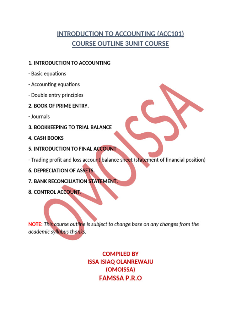 ACC101: Intro to Accounting Course | PDF