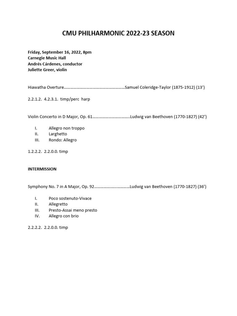 Cmu Phil Season 2022 23 | PDF | Tempo | Musical Compositions