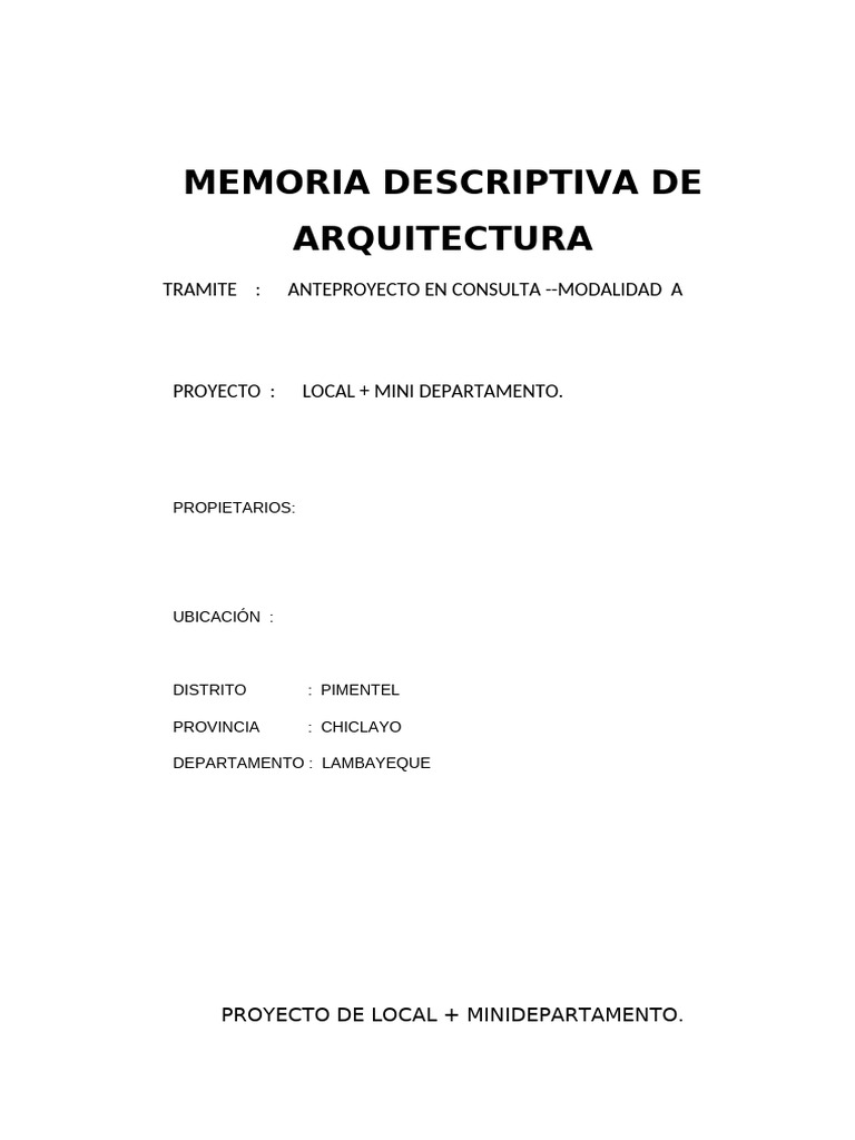 Proyecto Local y Mini Departamento Pimentel | PDF