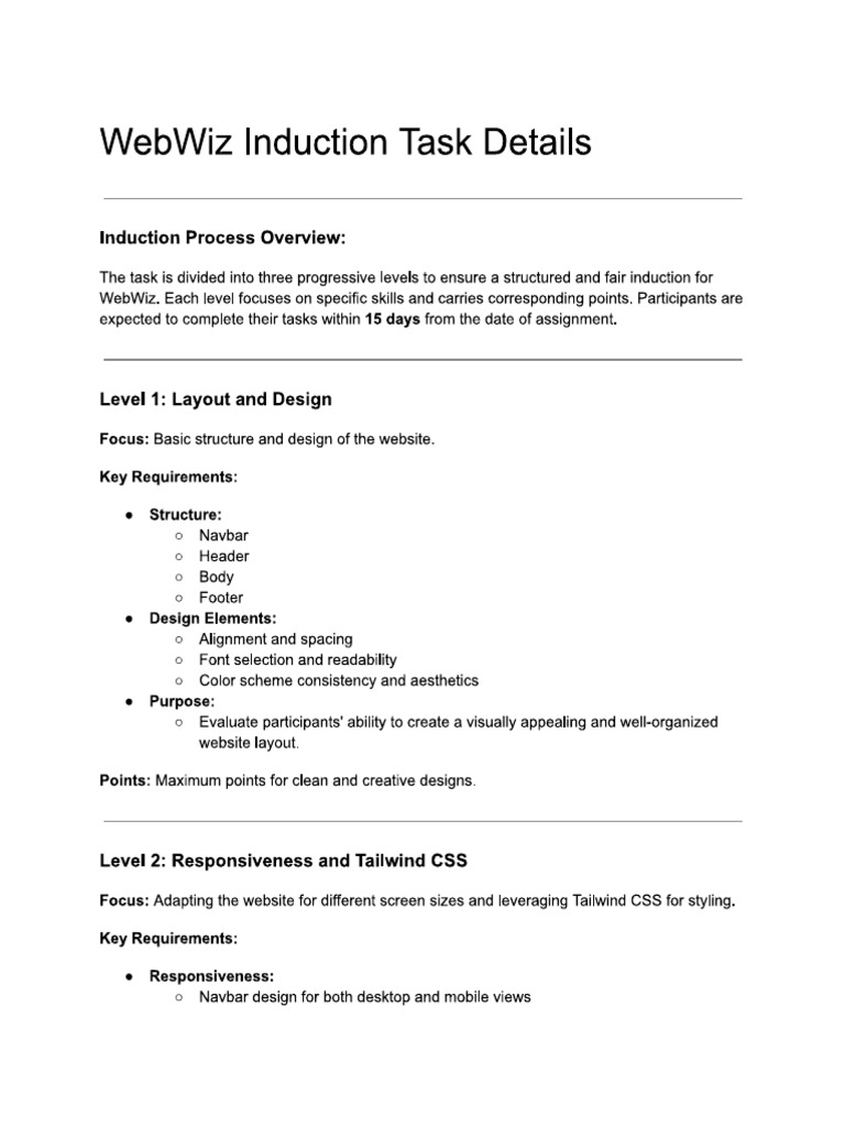 Webwiz Induction Task | PDF
