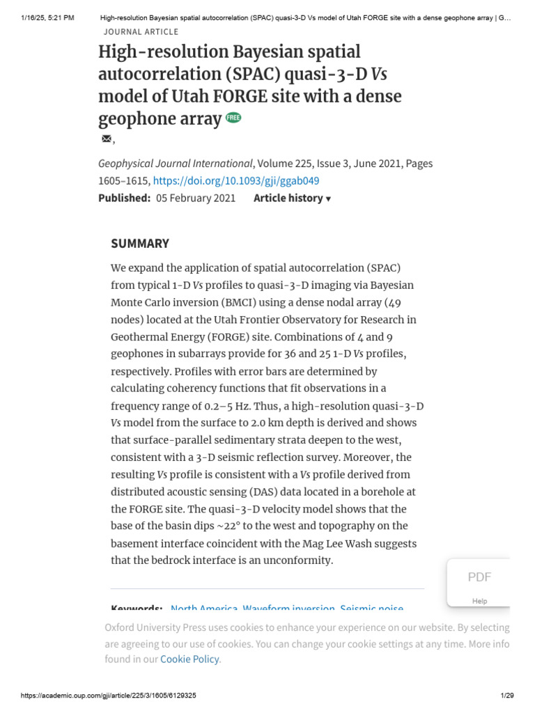 High-resolution Bayesian Spatial Autocorrelation (SPAC) Quasi-3-D vs Model of Utah FORGE Site ...