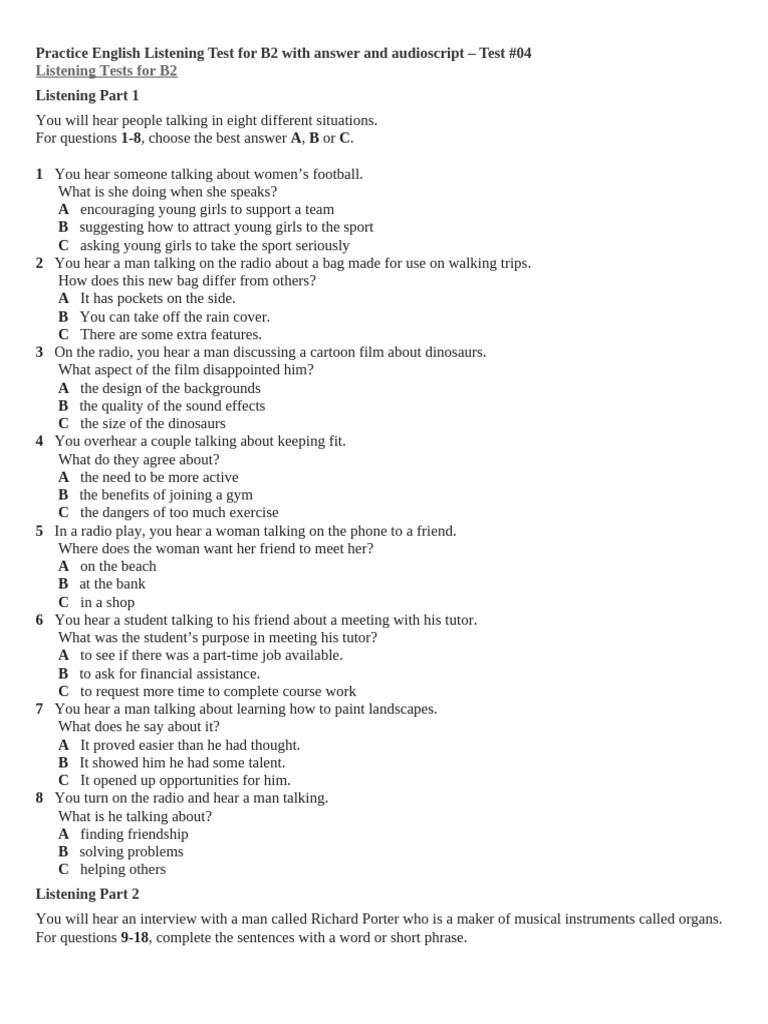 B2 English Listening Practice Test #04 | PDF | Homo | Neanderthal