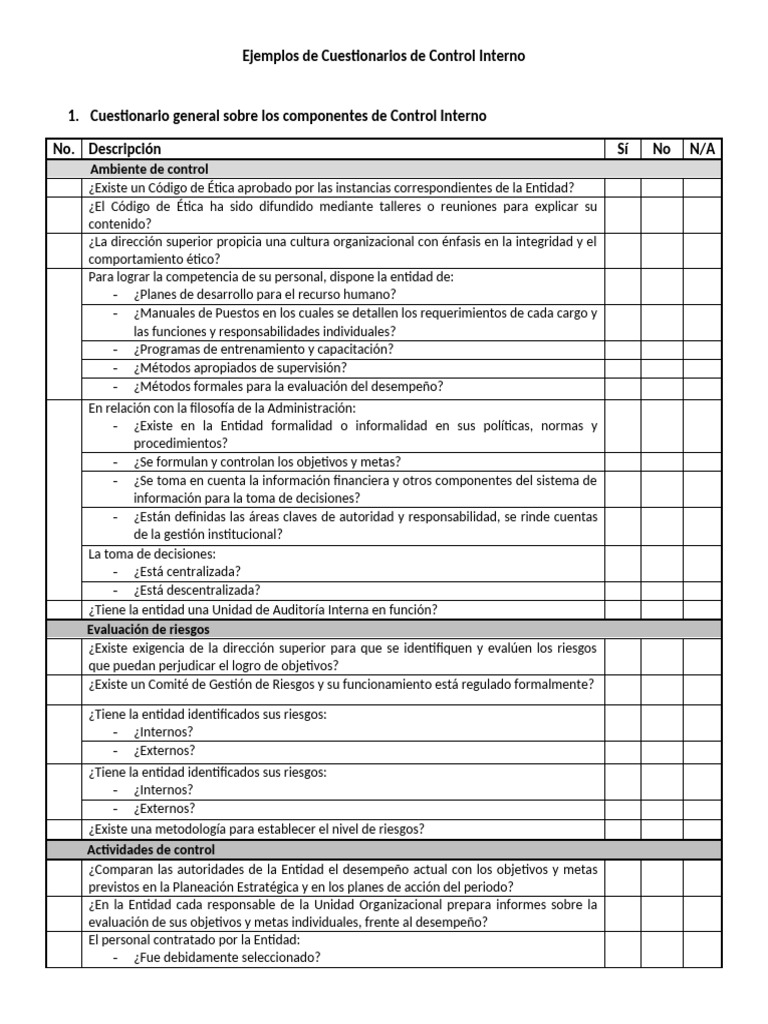 Ejemplos de Cuestionarios de Control Interno | PDF | Cheque | Auditoría