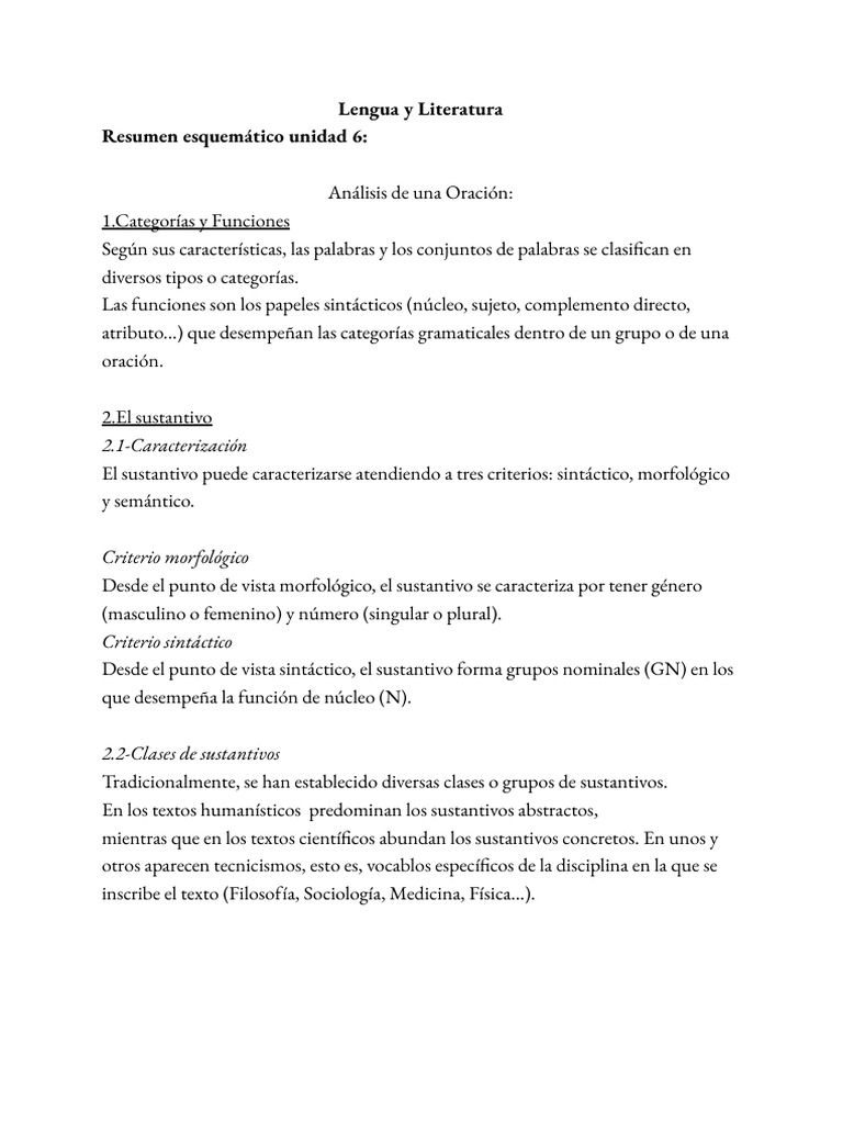 Resumen de la unidad 6 de Lengua y Literatura | PDF | Verbo | Sustantivo