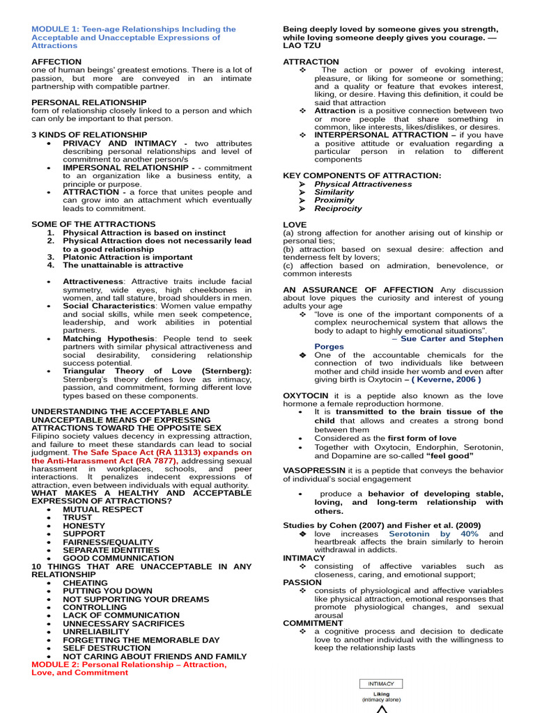 Reviewer Perdev Mod 1 15 | PDF | Interpersonal Attraction | Intimate Relationships