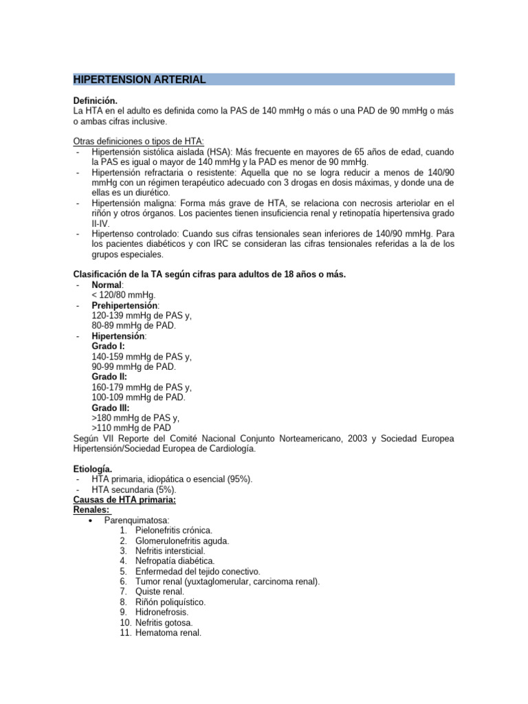HTA | PDF | Hipertensión | Medicina CLINICA