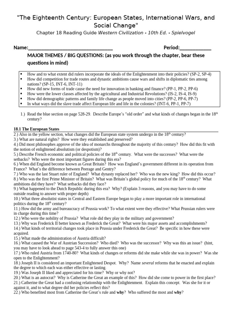 Ch18 Reading Guide Rcqs | PDF | Prussia | Nobility