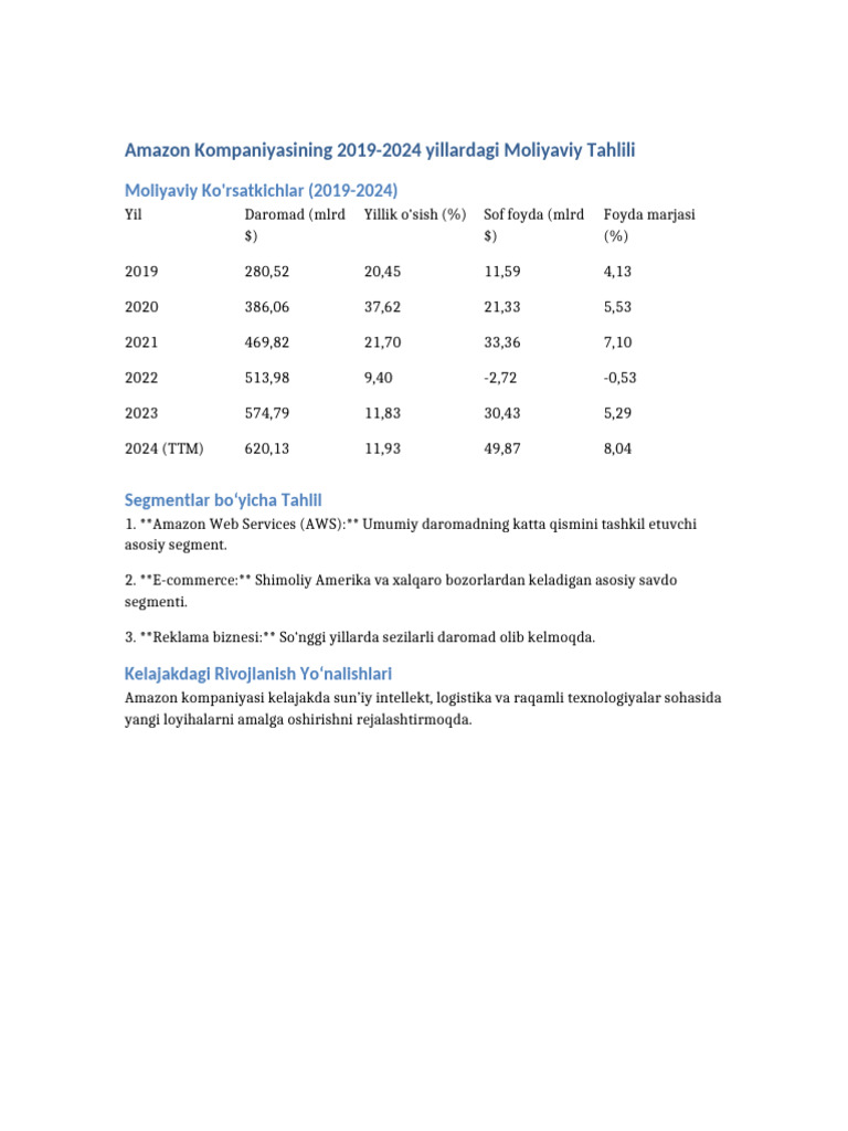 Amazon Financial Report 2019 2024 | PDF