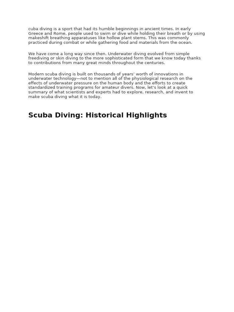 Scuba diving is a sport that had its humble beginnings in ancient times | PDF | Underwater ...