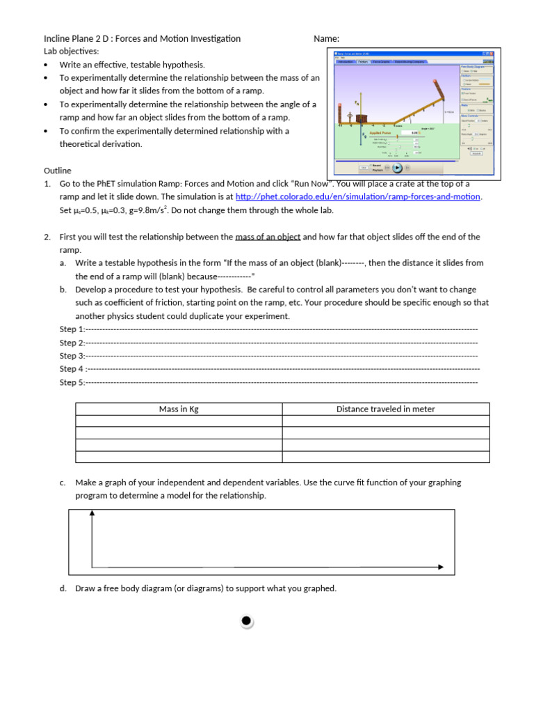 Incline Plane 2 D - Forces and Motion Investigation | PDF | Kinematics ...