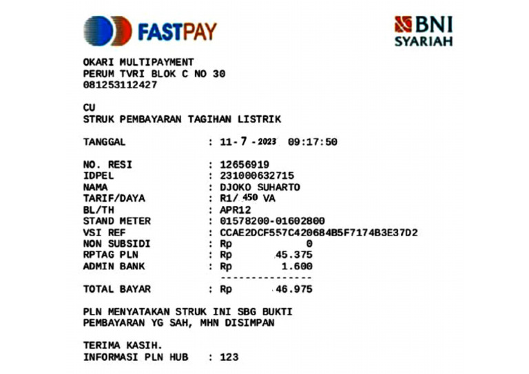 Rekening listrik Fastpay | PDF