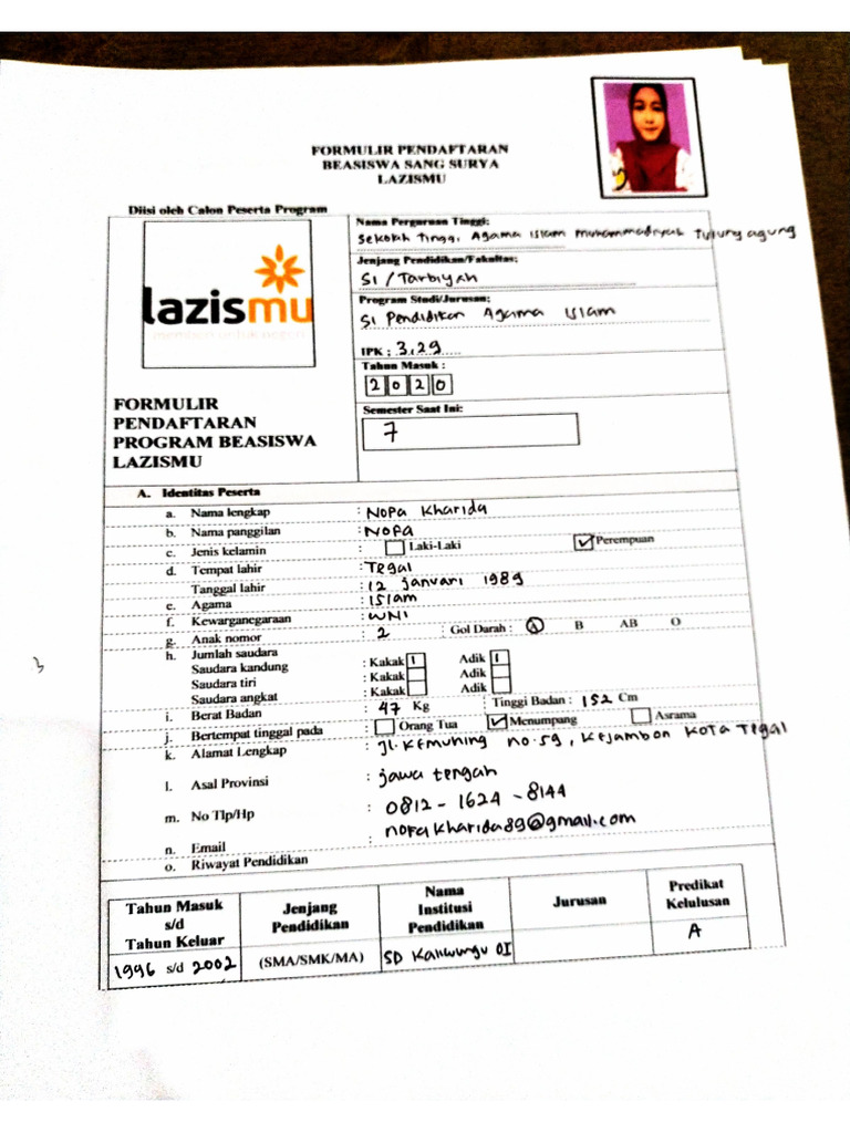 Formulir Pendaftaran Lazismu-Nofa Kharida | PDF