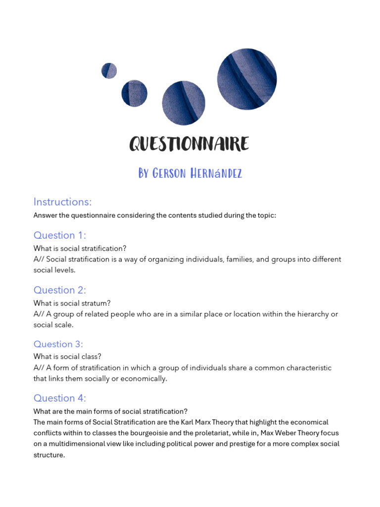 Questionnaire of Social Stratification 2.0 | PDF | Social Stratification | Social Status