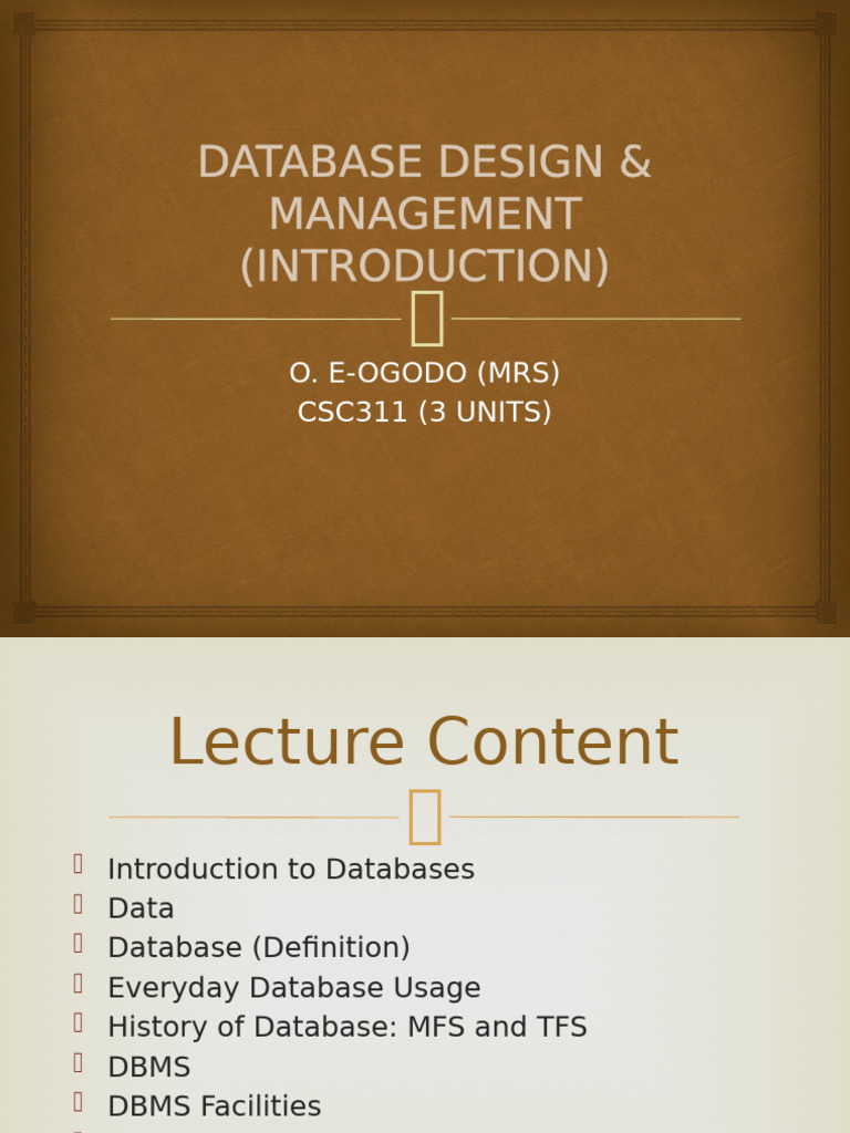 Database Design & Management (Introduction) Lec1 | PDF | Databases | Computing
