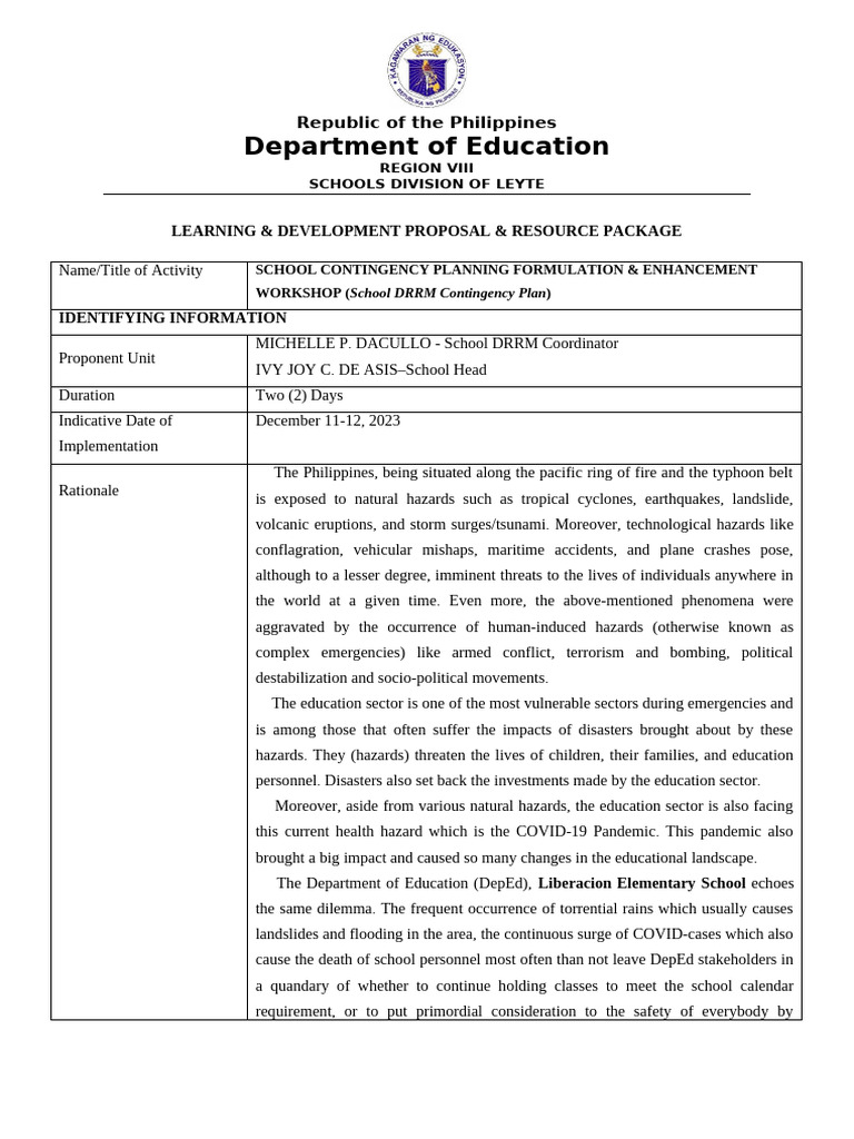 Training Design Template DRRM 2023 LIBERACION ES | PDF | Hazards ...