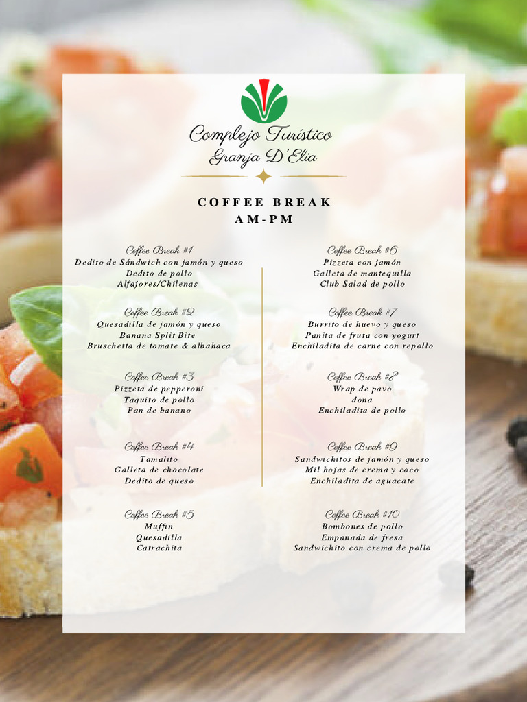 Menús Coffee Break Am - PM | PDF | Cocina | Alimentos