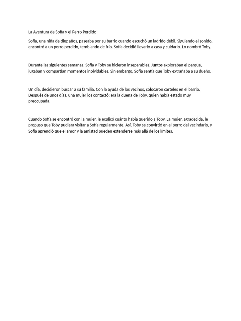 La Aventura de Sofía y El Perro Perdido | PDF