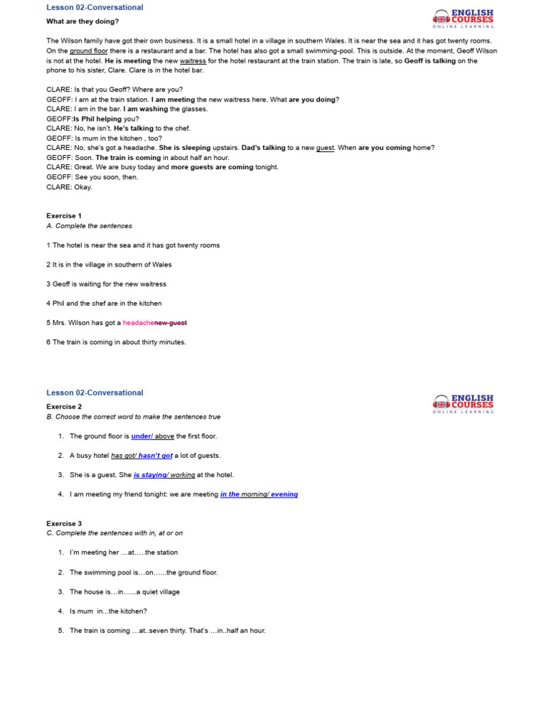 Lesson 02-Text Present Continuous - Conversational | PDF