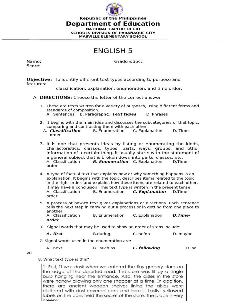 595243271-ENGLISH-5-Activity-text-types | PDF | Language Mechanics | Cognitive Science