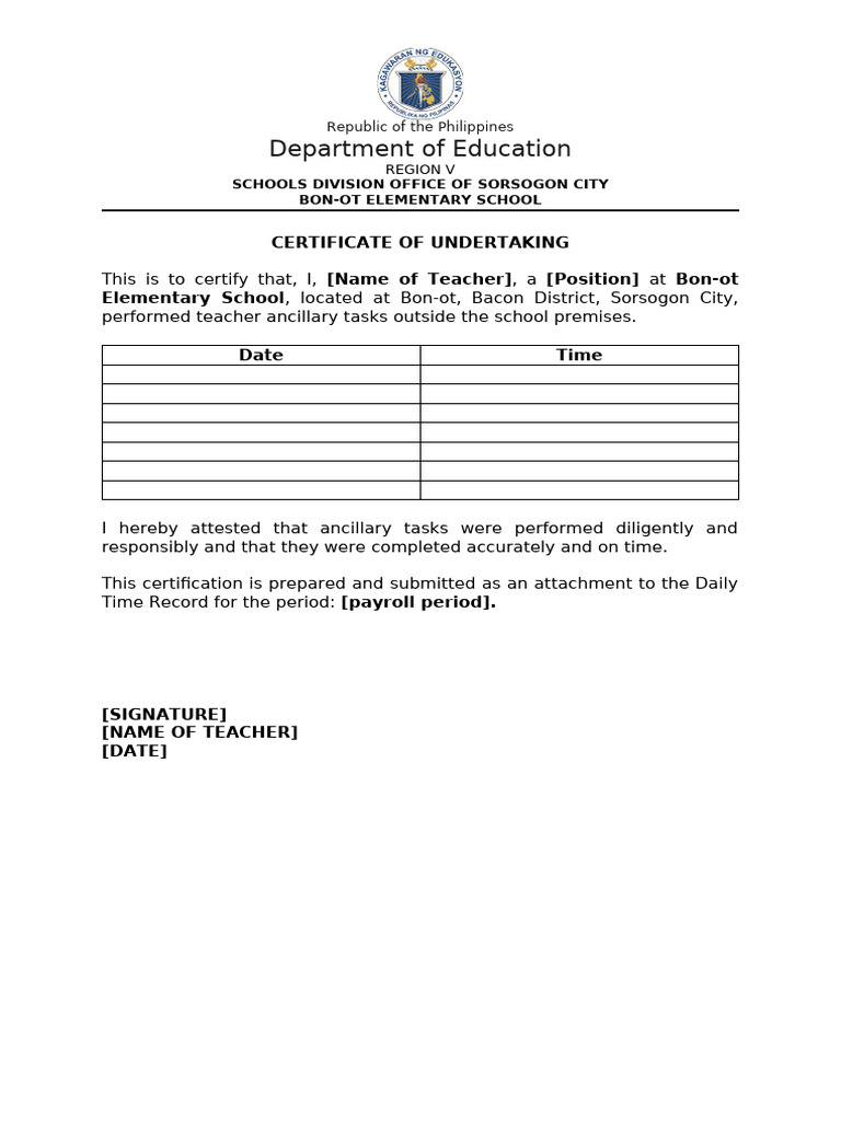 Teacher Ancillary Task Certificate | PDF