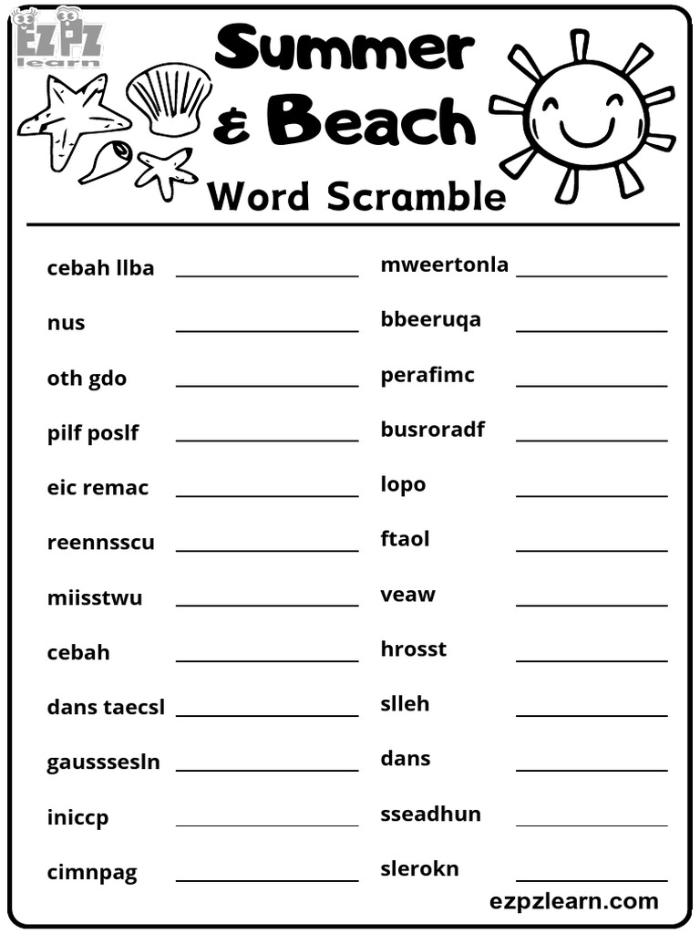 Summer and Beach Word Scramble 24 Words | PDF