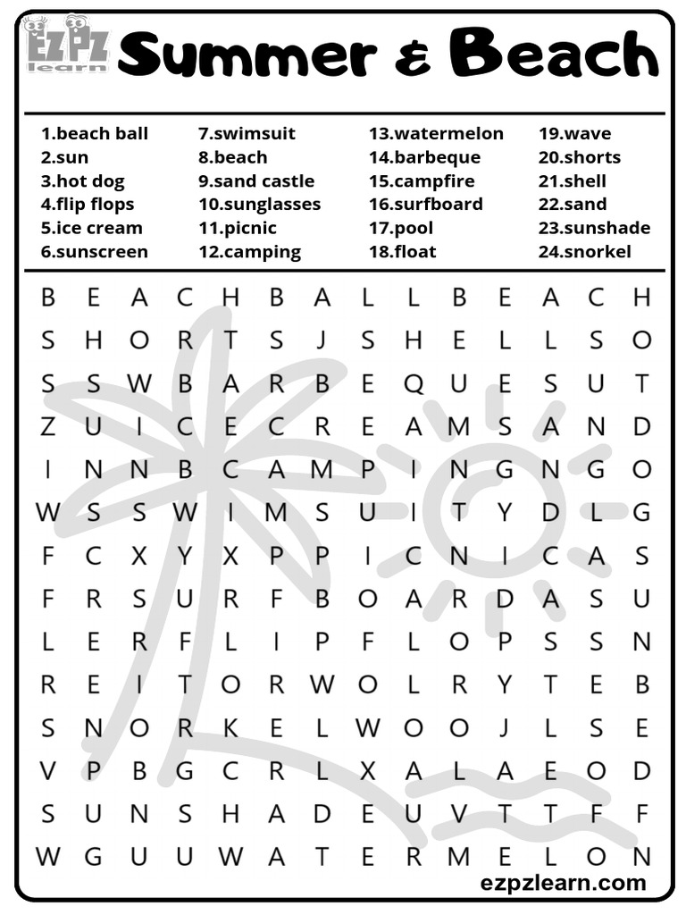 13 Summer and Beach Word Search 24 Words | PDF