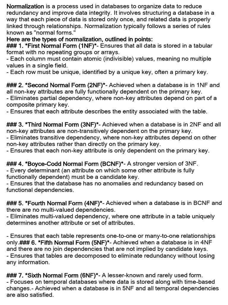 Normalization Is A Process Used in Databases To Organize Data To Reduce ...