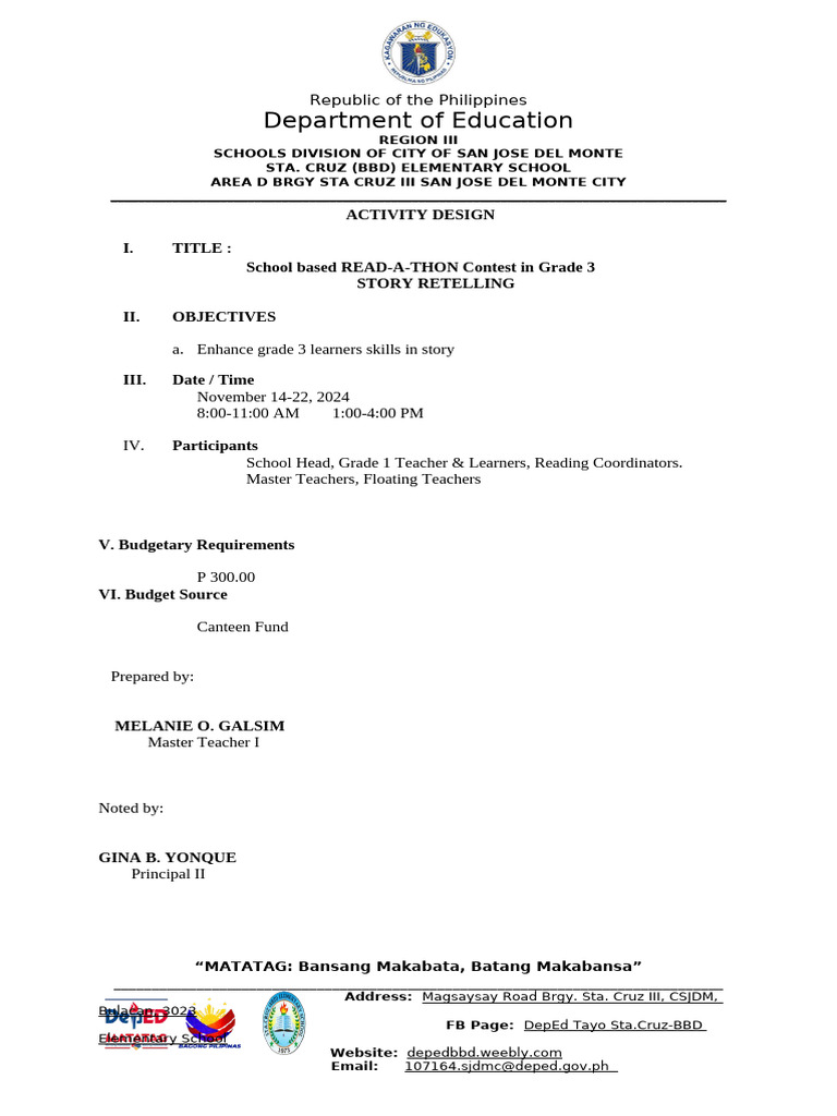 Grade 3 Read-a-Thon Contest Details | PDF | Education Theory | Cognition