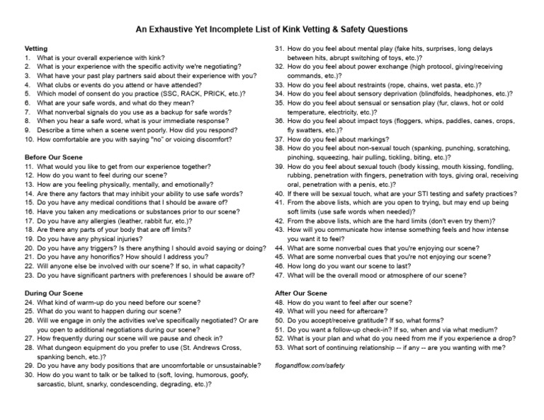 Kink Vetting & Safety Questions (Public) | PDF | Psychology ...