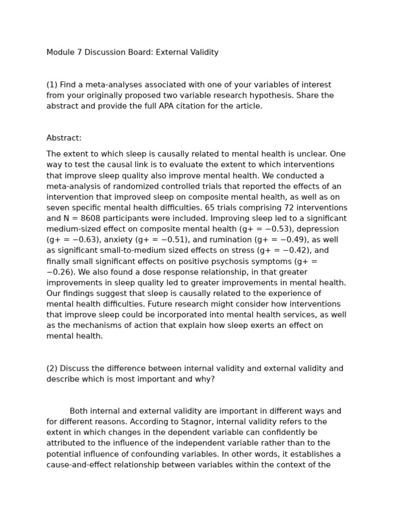 Sleep Quality and Mental Health Meta-Analysis | PDF | Validity ...