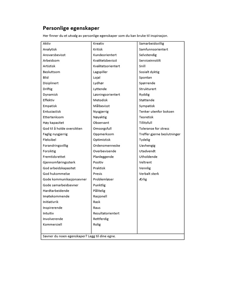 Personlige Egenskaper - en Inspirasjonskilde | PDF