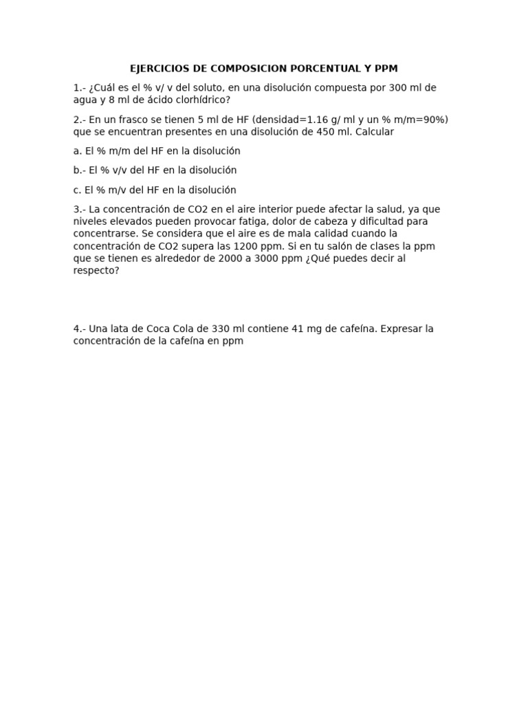 Ejercicios de Composicion Porcentual y PPM | PDF