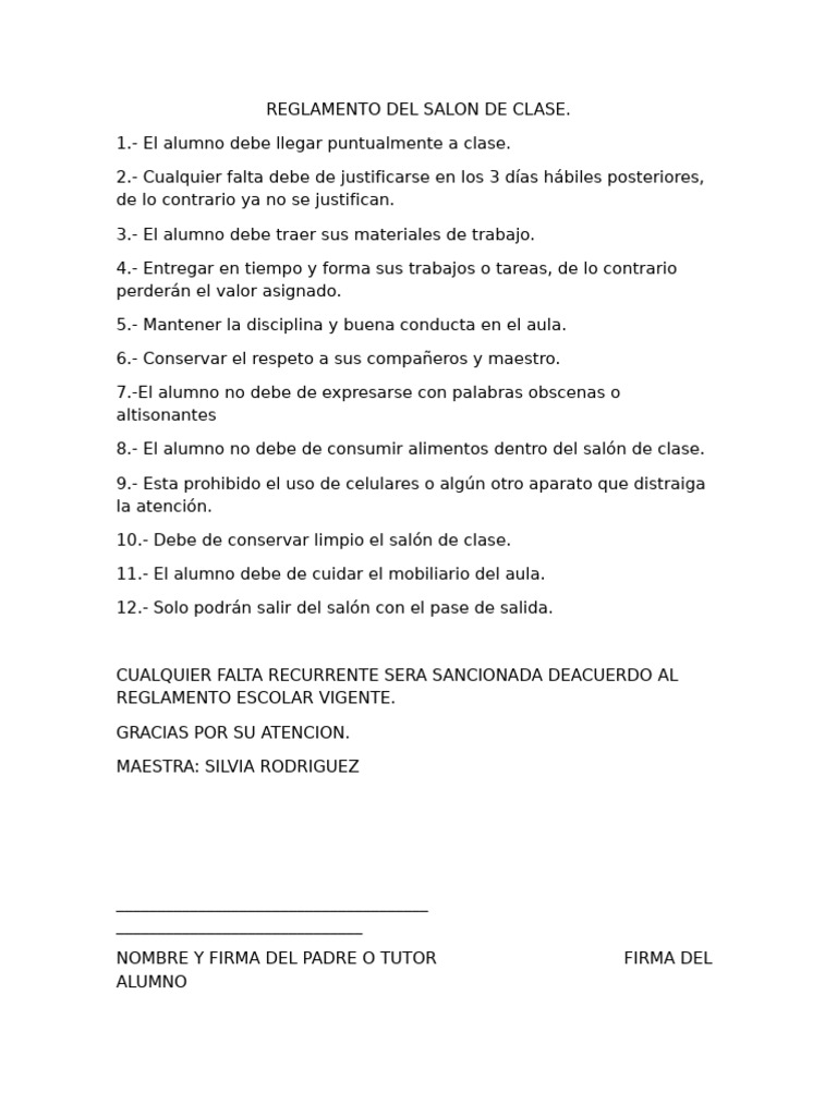 Reglamento Del Salon de Clase 3 | PDF