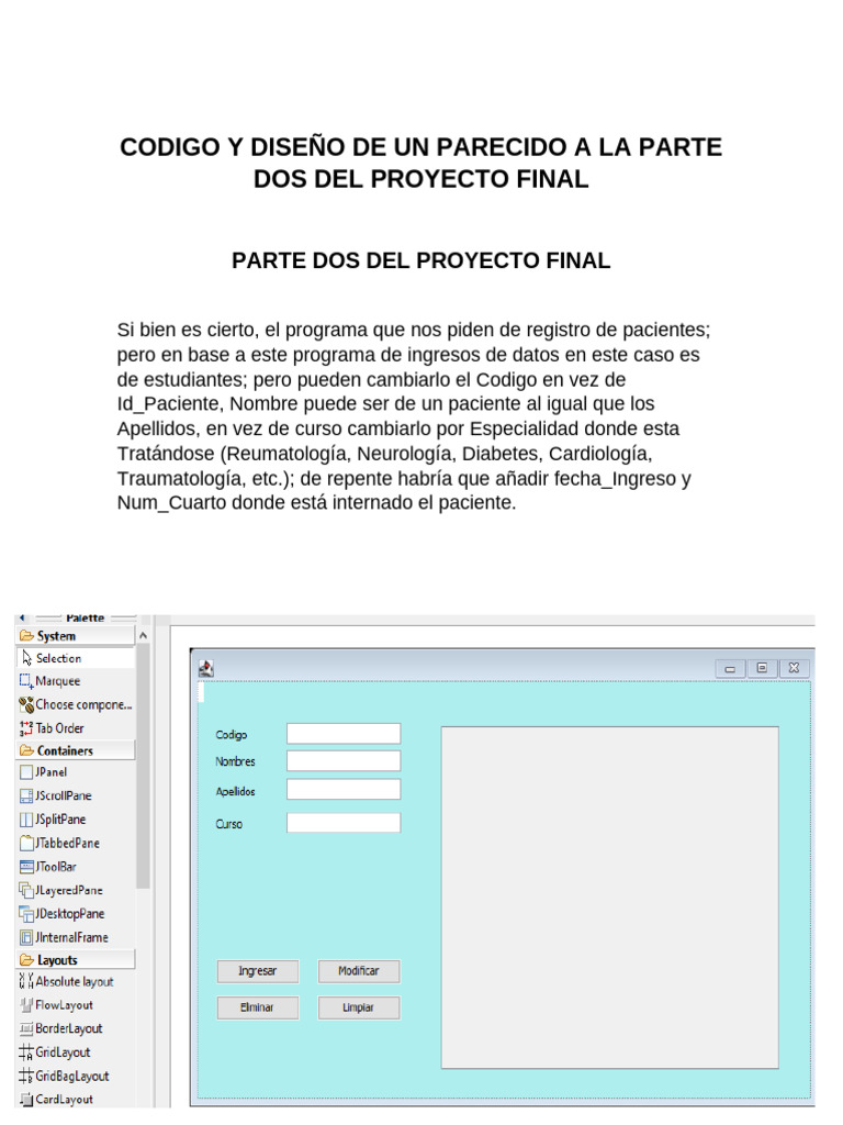 CODIGO Y DISEÑO DE UN PARECIDO A LA PARTE DOS DEL PROYECTO FINAL | PDF ...