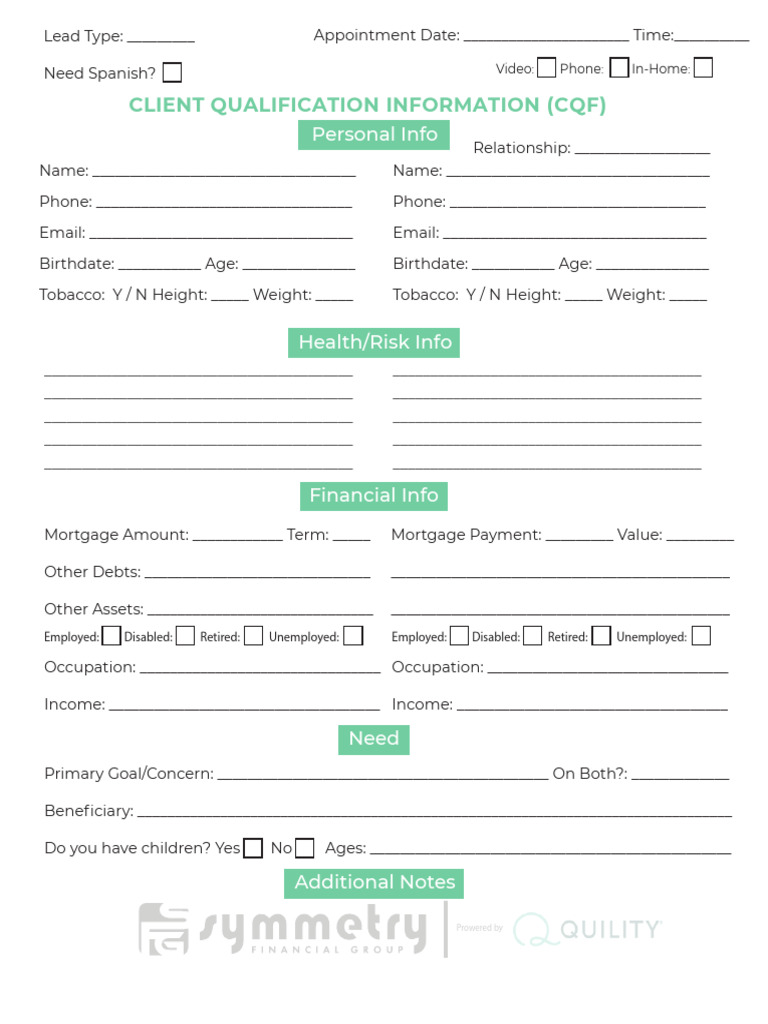 Client Qualification Form (CQF) | PDF | Private Sector | Personal Finance