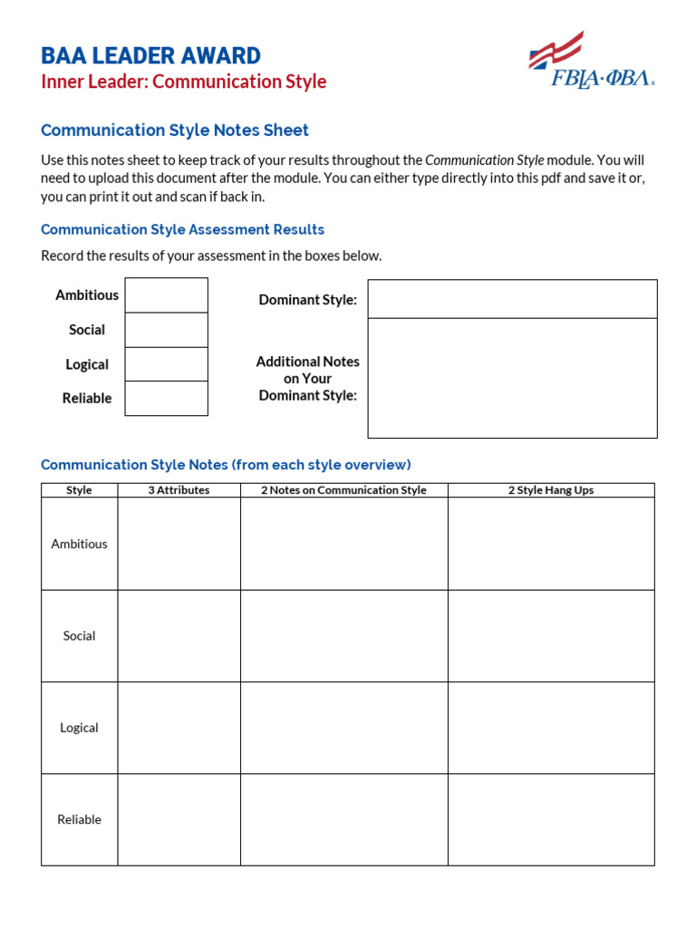 Communication Style Notes Sheet | PDF