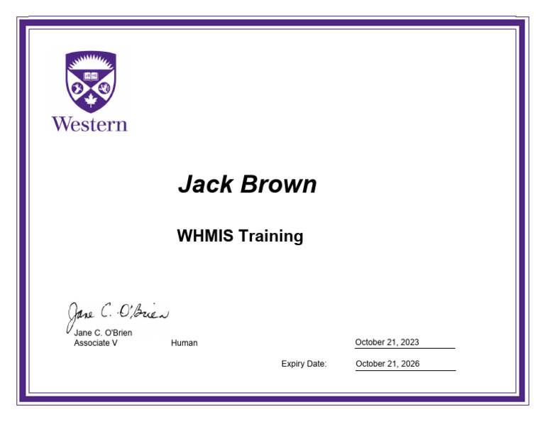 WHMIS Training Certificate | PDF