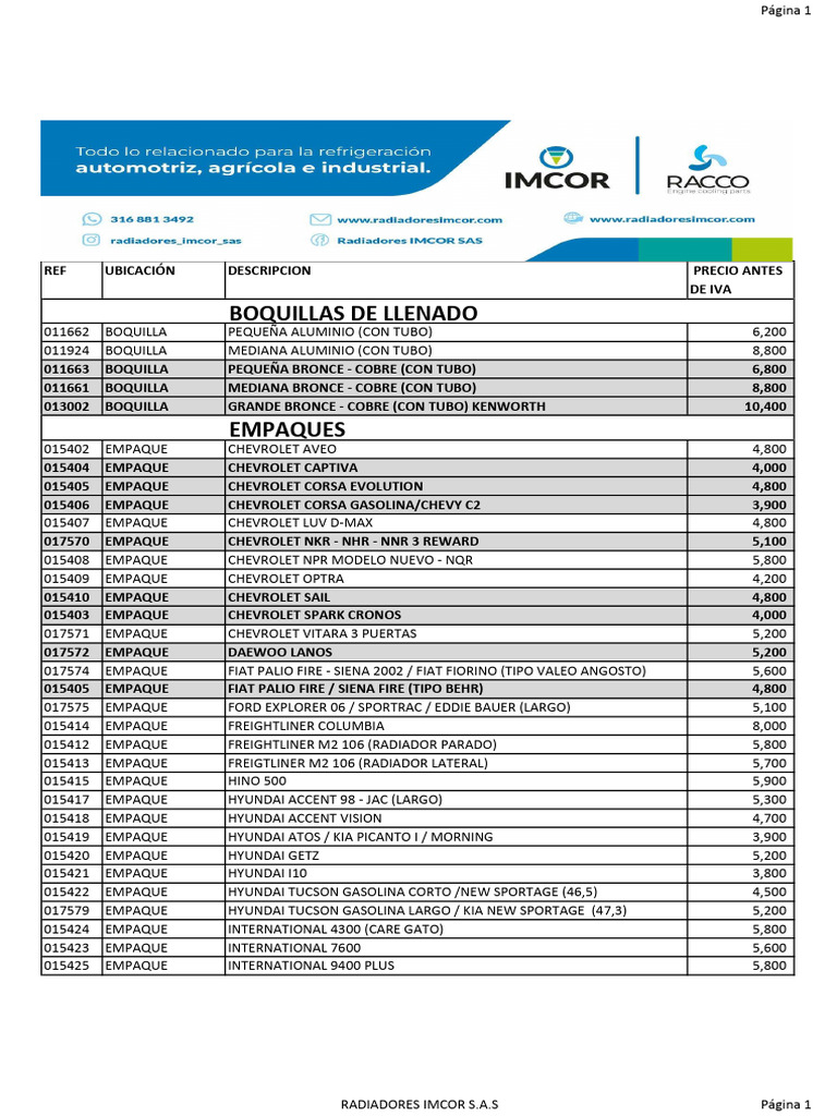1.7.2.1.1.3 Radiadores Imcor Sas Tanques Plasticos. | PDF | Chevrolet ...