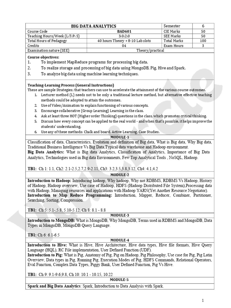 6th Sem AIDS Syllabus 2022 Scheme | PDF | Apache Hadoop | Artificial Neural Network