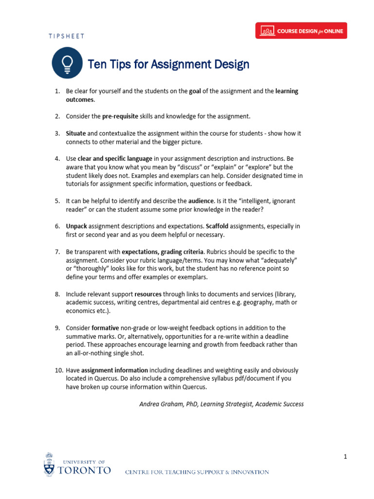 Summer Syllabus Ten Tips For Assignment Design 1 | PDF