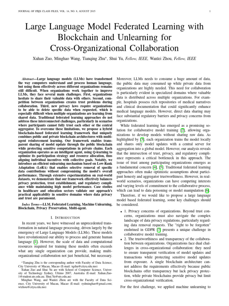 Large Language Model Federated Learning with Blockchain and Unlearning ... Large Language Model Federated Learning with Blockchain and Unlearning ...