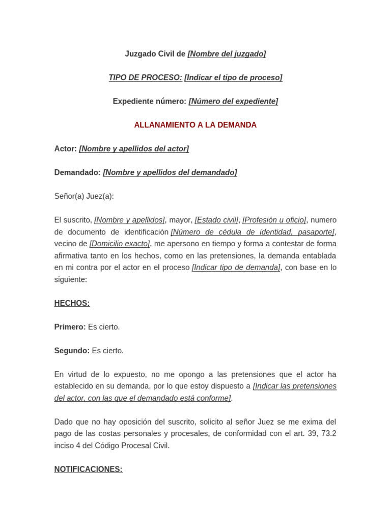 Derecho: ALLANAMIENTO A LA DEMANDA | PDF