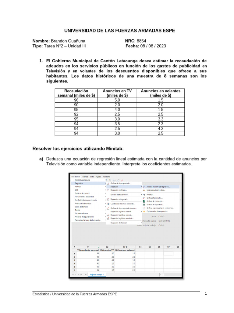 Tarea_Regresion_Lineal_Multiple | PDF | Regresión lineal | Análisis de regresión