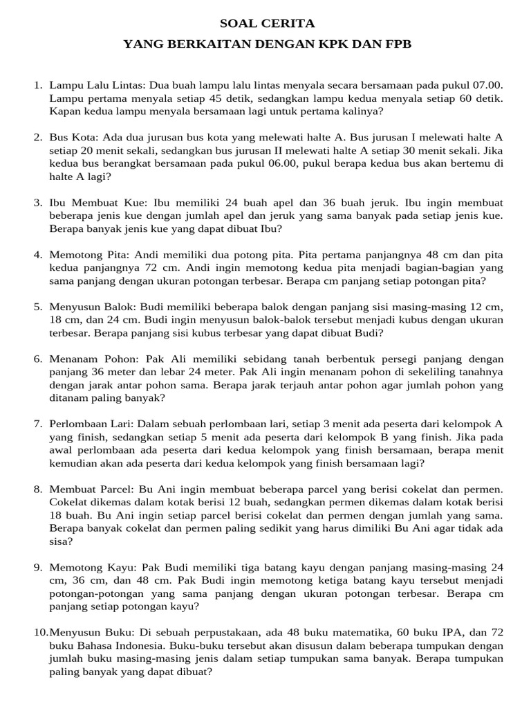 Soal Cerita KPK dan FPB Terlengkap | PDF