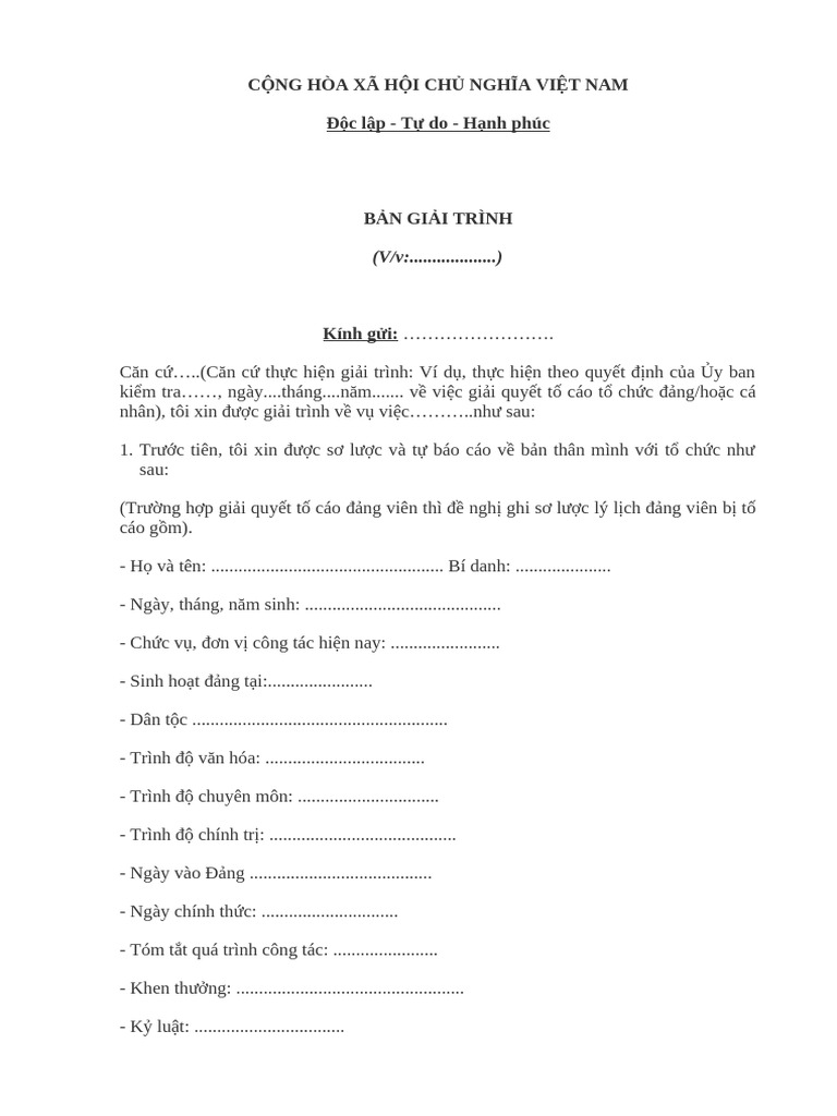 Mau Ban Giai Trinh Cua Dang Vien 1208172347 | PDF
