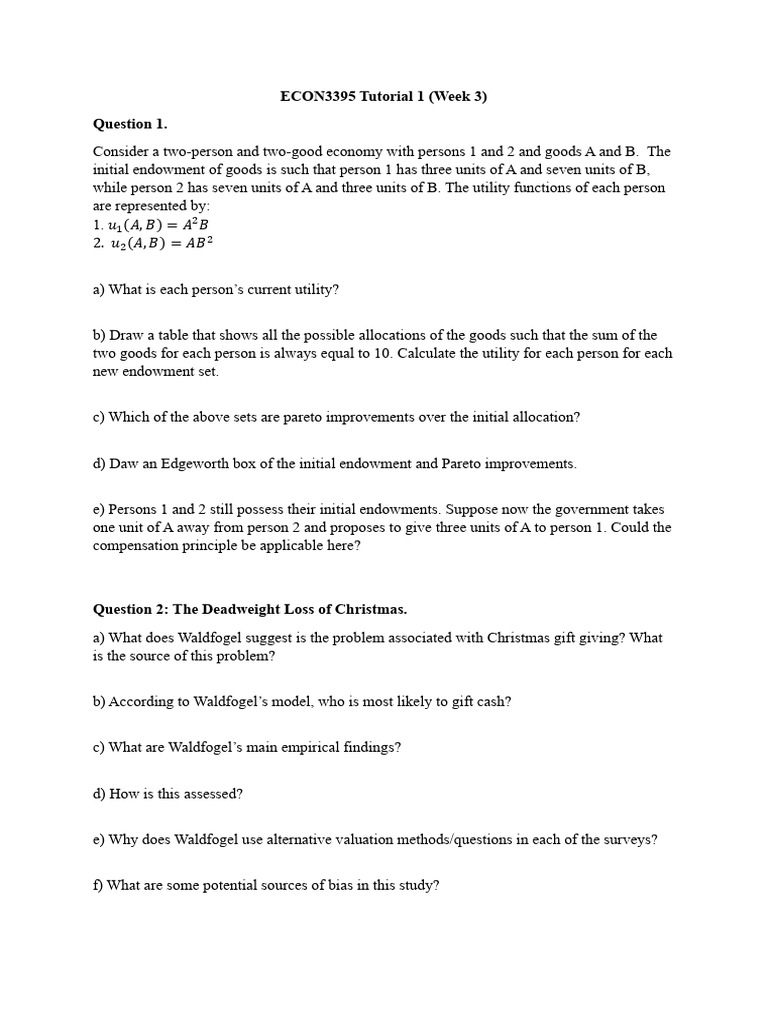 ECON3395 Tutorial 1 | PDF