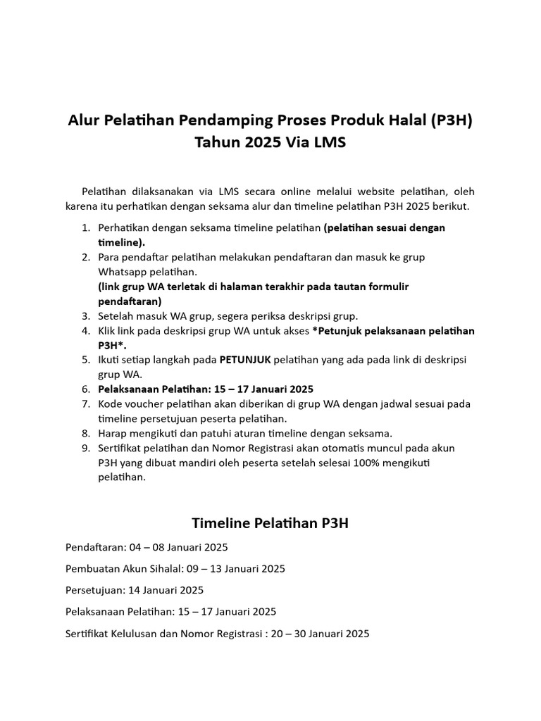 Alur Dan Timeline Pelatihan P3H 2025 | PDF
