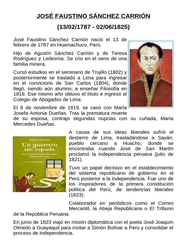 Biografía de José Faustino Sánchez Carrión | PDF | América del Sur | Perú