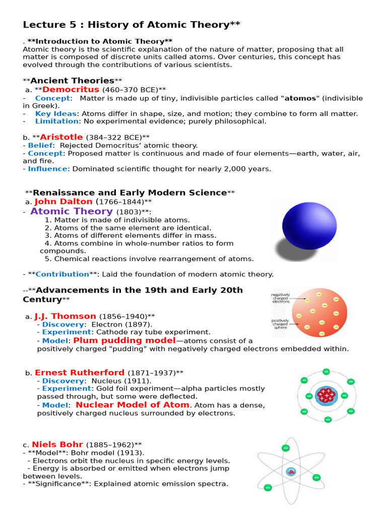 Lecture 5 - History of Atomic Theory | PDF | Atomic Nucleus | Atoms