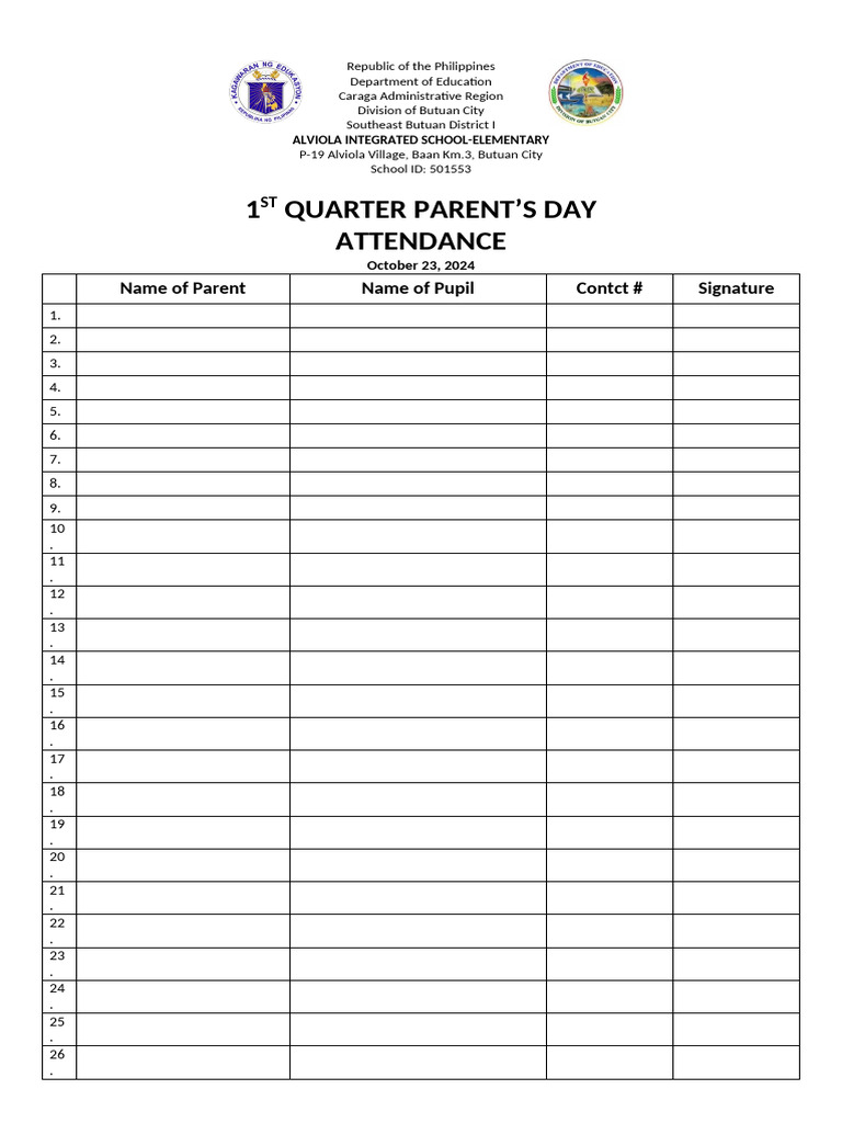 1st Quarter Parent's Day Attendance | PDF